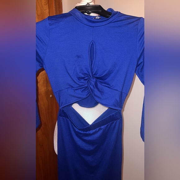 Dresses | Royal Blue Keyhole Cut Out Long Sleeve Bodycon Midi Dress ...